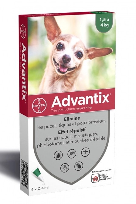 Advantix Très Petit Chien Spot On Moins de 4 Kg 4 Pipettes