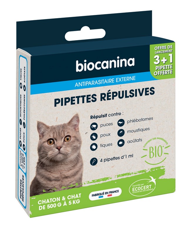 Tiques & Puces: Biocanina Pipettes Répulsives Bio Chaton et Chat 4 Pipettes