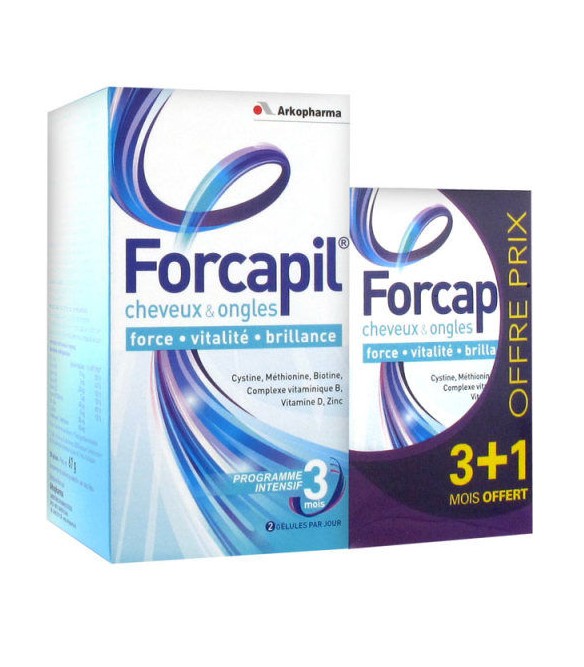 Diététique Cheveux : Forcapil Fortifiant Programme 3 Mois + 1 Mois Offert